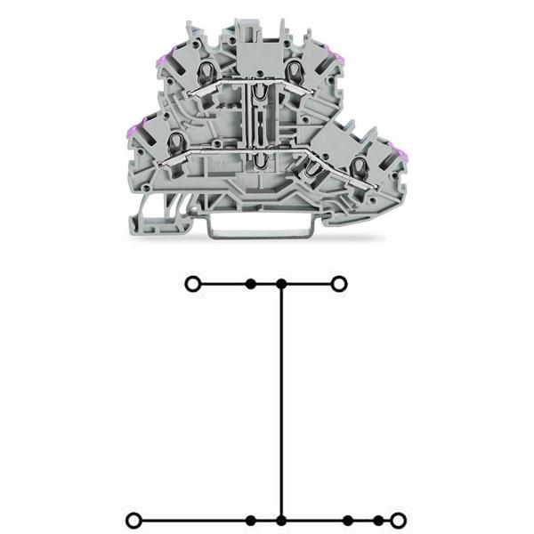 Feed-through/thru terminal block with 2-decks/levels (double-deck) + internal commoning - Suitable for Ex e II applicati...