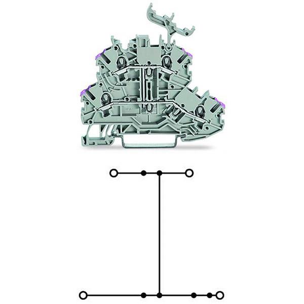 Feed-through/thru terminal block with marker carrier + 2-decks/levels (double-deck) + internal commoning - Suitable for ...