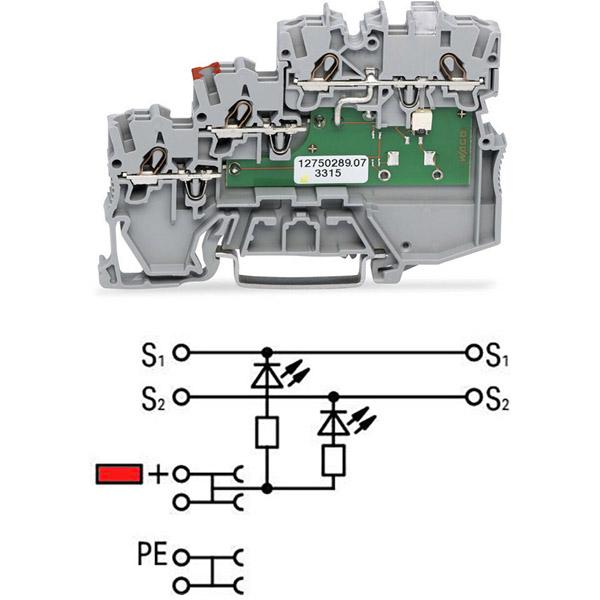 Act. suppl. terminal block with 3-decks/levels (triple-deck) + yellow LED (24Vdc) - for NPN-(low-side) switching act. - ...