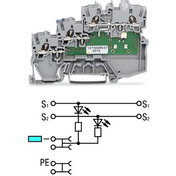 Act. suppl. terminal block with 3-decks/levels (triple-deck) + yellow LED (24Vdc) - for PNP-(high-side) switching act. -...