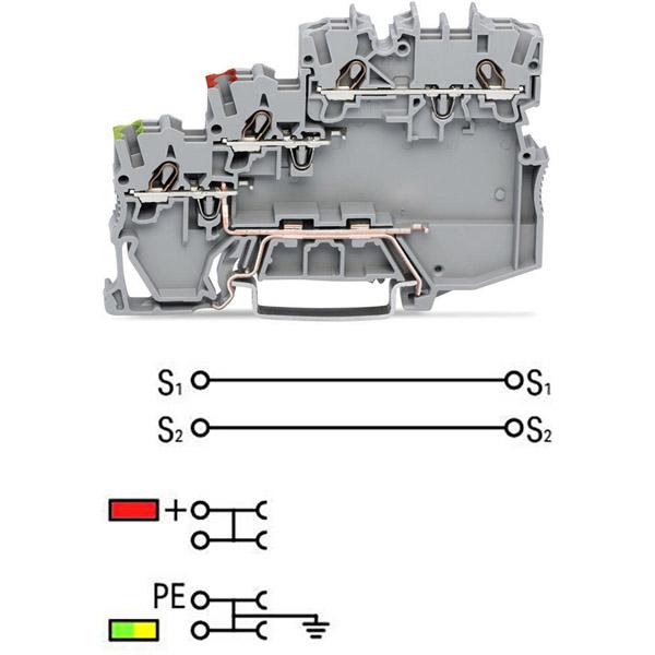 Act. suppl. terminal block with 3-decks/levels (triple-deck) + ground contact - for NPN-(low-side) switching act. - Wago...