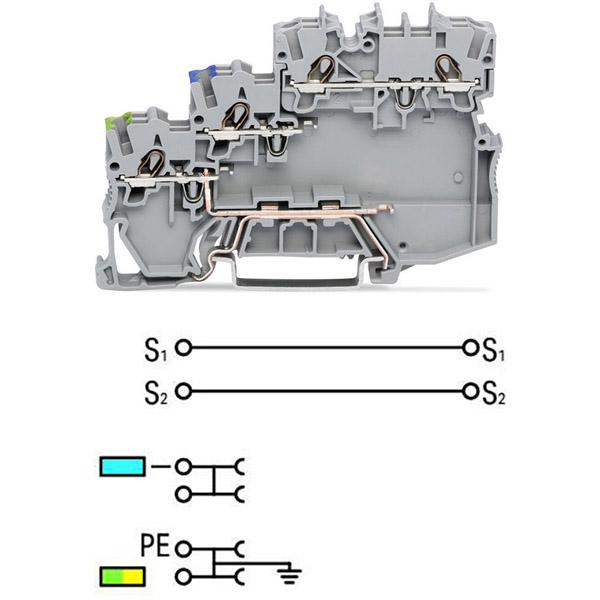 Act. suppl. terminal block with 3-decks/levels (triple-deck) + ground contact - for PNP-(high-side) switching act. - Wag...