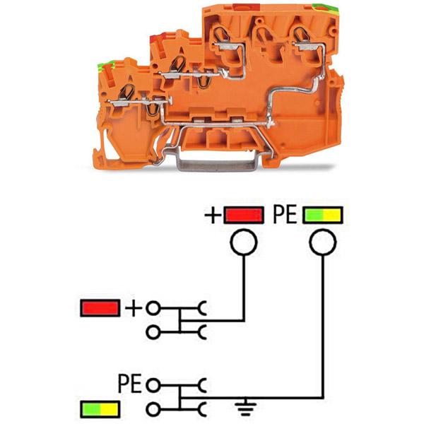 Sensr./act. terminal block with 3-decks/levels (triple-deck) + ground contact - for NPN-(low-side) switching act. - Wago...