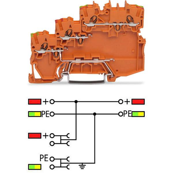 Sensr./act. terminal block with 3-decks/levels (triple-deck) + ground contact - for NPN-(low-side) switching act. - Wago...
