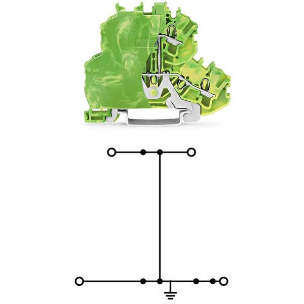Ground/earthing terminal block with 2-decks/levels (double-deck) + internal commoning + built-in end plate (terminal is ...