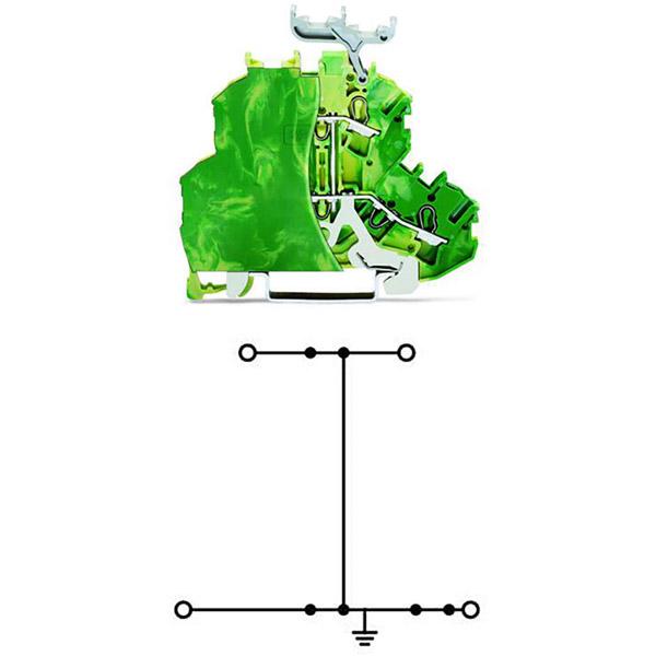 Ground/earthing terminal block with marker carrier + 2-decks/levels (double-deck) + internal commoning + built-in end pl...