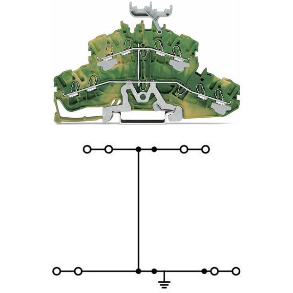 Ground/earthing terminal block with marker carrier + 2-decks/levels (double-deck) + internal commoning - Suitable for Ex...
