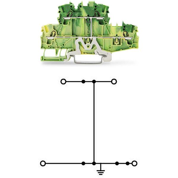 Ground/earthing terminal block with 2-decks/levels (double-deck) + internal commoning - with PE" marking - Wago (2002 TO...