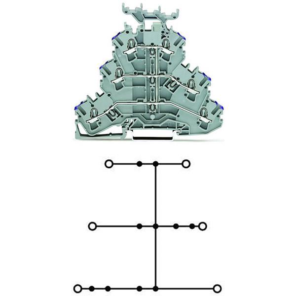 Feed-through/thru terminal block with marker carrier + 3-decks/levels (triple-deck) + internal commoning - Suitable for ...