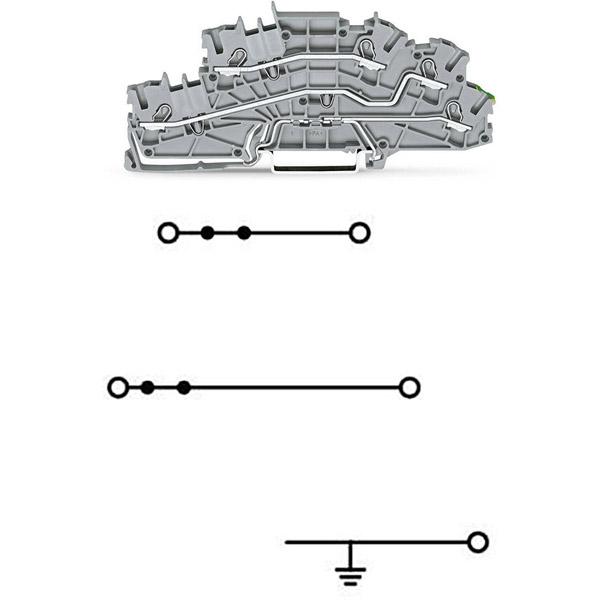 Multilevel installation feed-through/thru + ground/earthing terminal block with 3-decks/levels (triple-deck) - with L/L/...