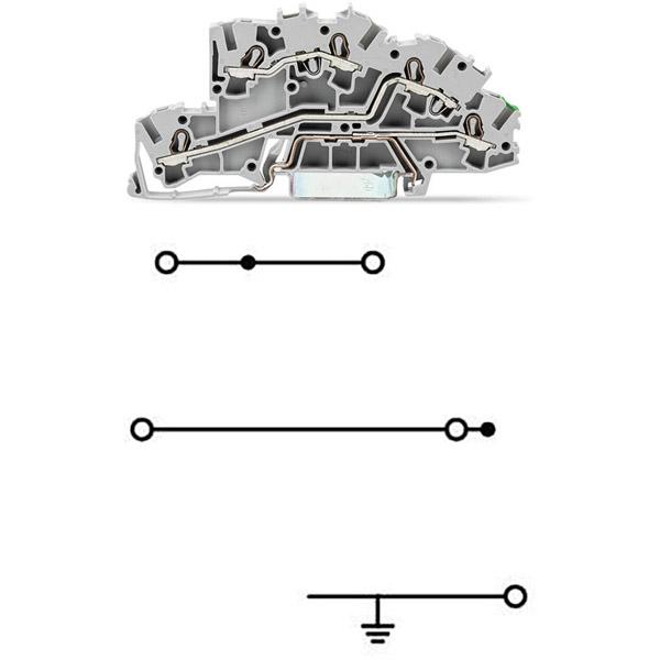 Multilevel installation feed-through/thru + ground/earthing terminal block with 3-decks/levels (triple-deck) - with L/L/...