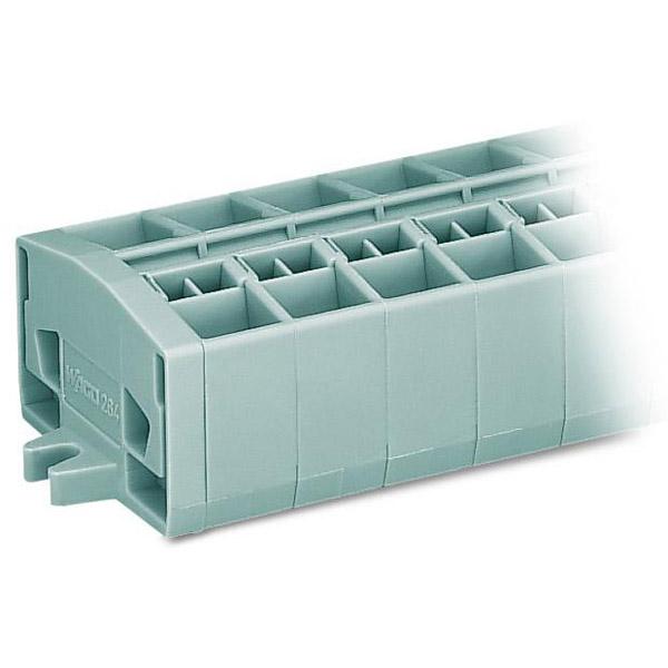 Feed-through/thru terminal strip with 1-deck/level + snap-in mounting feet - Wago (264 series) - Gray - 10 feed-through ...