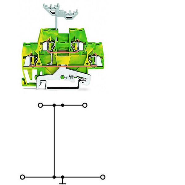 Ground/earthing terminal block with 2-decks/levels (double-deck) + internal commoning - Wago (280 series) - Green-Yellow...