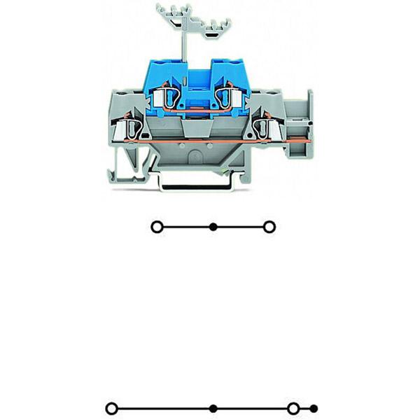 Feed-through/thru + neutral-through terminal block with 2-decks/levels (double-deck) + additional jumper position on low...