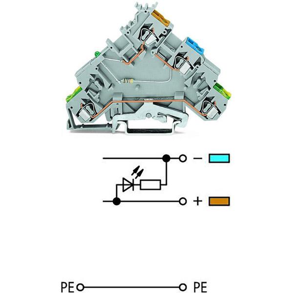 Sensr. suppl. terminal block with 4-decks/levels (quadruple-deck) + green LED (24Vdc) - for NPN-(low-side) switching sen...