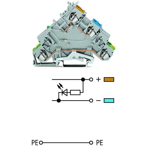 Sensr. suppl. terminal block with 4-decks/levels (quadruple-deck) + green LED (24Vdc) + built-in end plate (terminal is ...