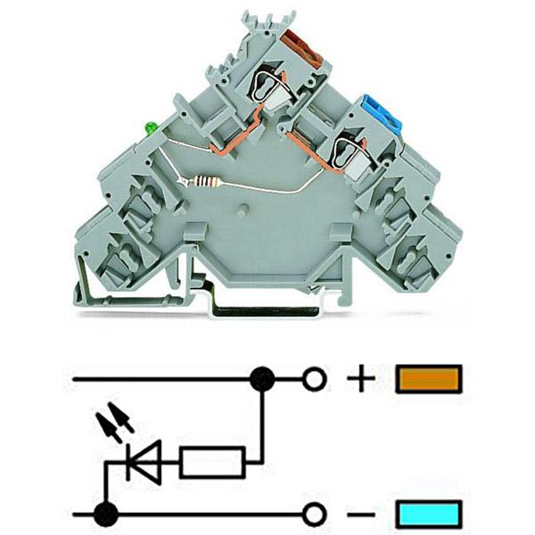 Sensr. suppl. terminal block with 4-decks/levels (quadruple-deck) + green LED (24Vdc) - for PNP-(high-side) switching se...