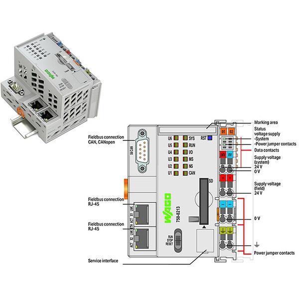 Programmable Logic Controller (PLC) CPU unit - Wago (750 PFC200 series) - PFC200; G2; 2ETH CAN - Cortex A8 1GHz processo...