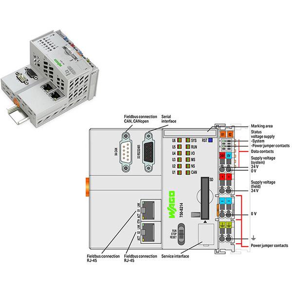 Programmable Logic Controller (PLC) CPU unit - Wago (750 PFC200 series) - PFC200; G2; 2ETH RS CAN - Cortex A8 1GHz proce...
