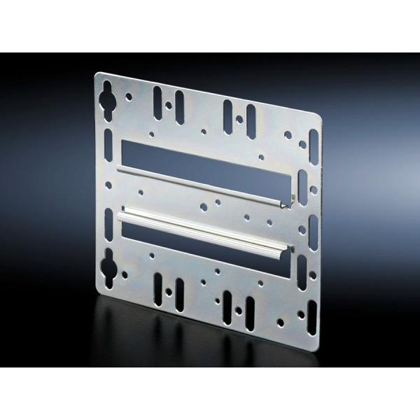 Mounting plate with integral top-hat rail - Rittal (TS8 baying systems series) - #7526964 - Zinc-plated Carbon steel - e...