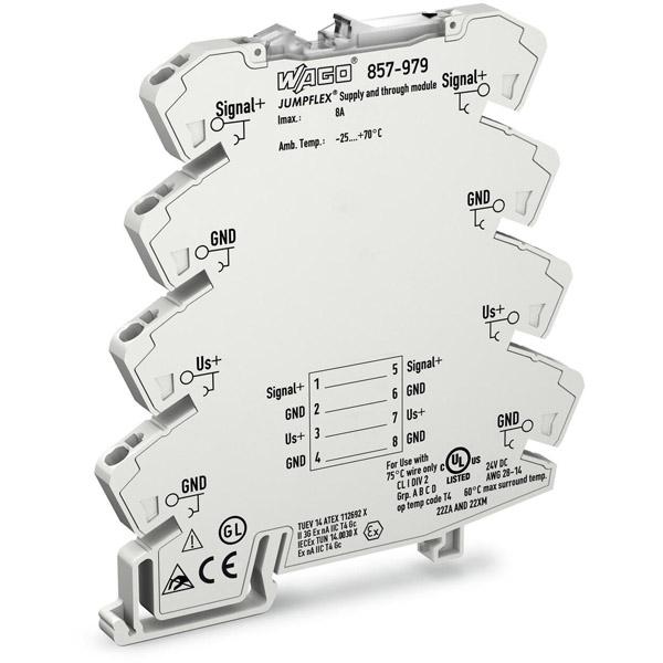 Supply and through module - Wago (857 series) - with Push-in CAGE CLAMP spring connections - DIN-35 rail mounting (6mm w...