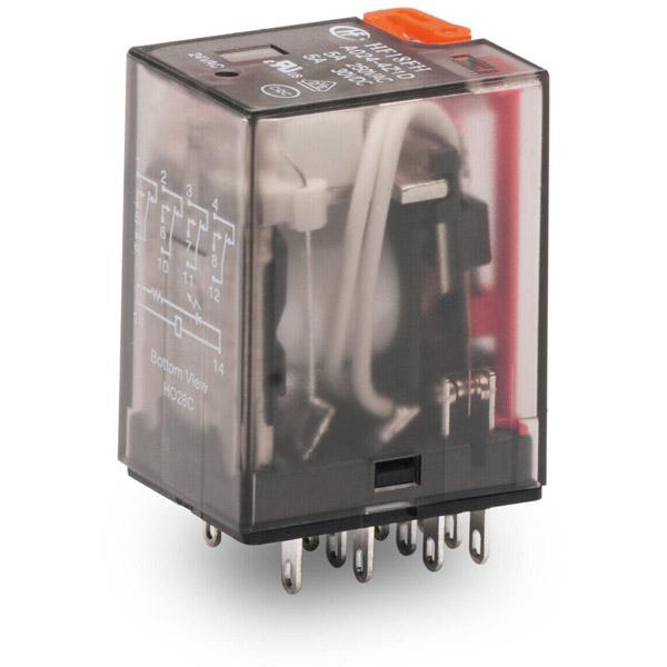 Replacement plug-in relay with red LED indicator - Wago (858 series) - 4-poles (4P) - control voltage 24Vac - 4C/O / 4PD...
