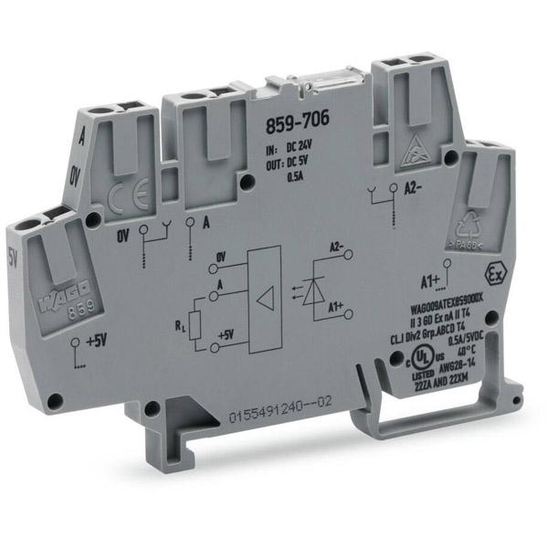Fixed-type solid-state / static relay (SSR) with red LED - 3-wire connection - low-side switching - Wago (859 series) - ...