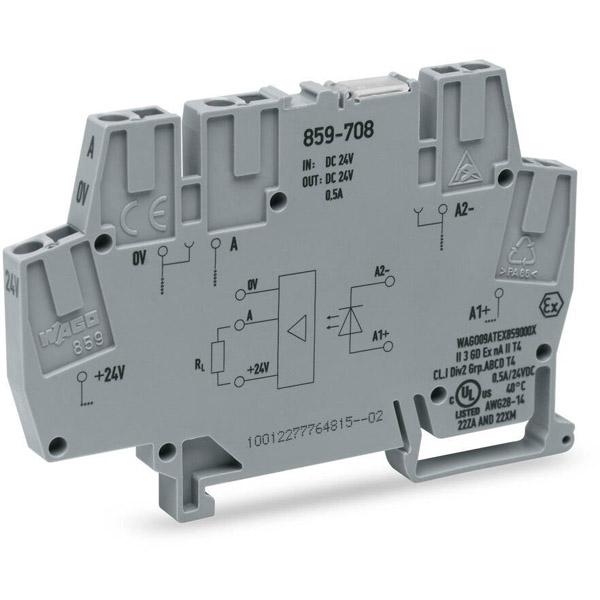 Fixed-type solid-state / static relay (SSR) with red LED - 3-wire connection - low-side switching - Wago (859 series) - ...