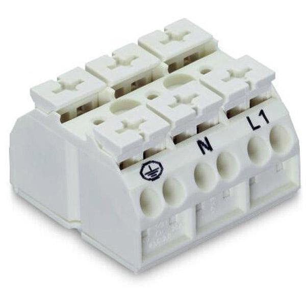 Feed-through/thru + neutral-through + ground/earthing chassis-mount terminal strip with 1-deck/level + ground contact - ...