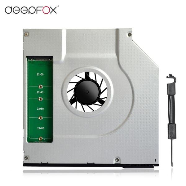 DeepFox 新 9.5 ミリメートル SATA M.2 B キー NGFF ソリッドステートディスク 2nd HDD キャディー SATA 3 SSD HDD アルミケースノート Pc の Dvd/CD-ROM とファンES-HDF95-N
