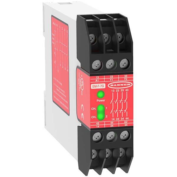 Safety extension module with fixed term. blck. - Banner Engineering (EM-FD-7G series) - Screw connections - 4 x safety o...