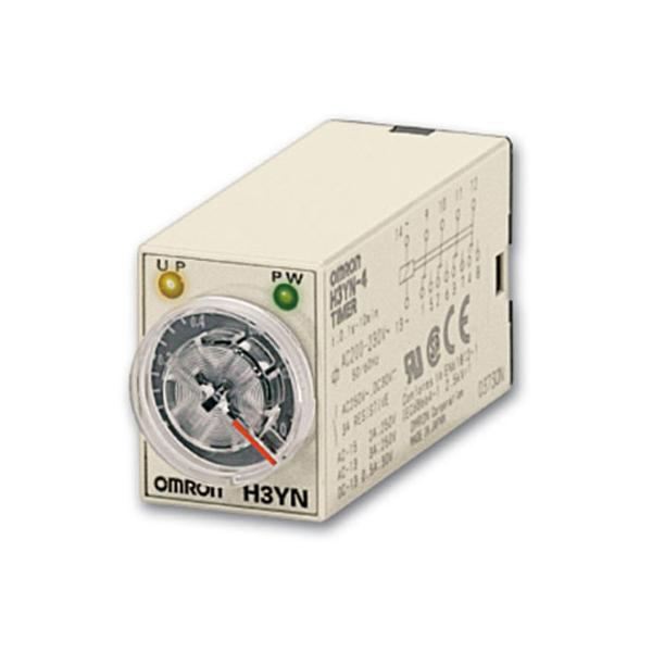 Multifunction solid-state analog short-range timer with LED indic. - output term. on bottom and pow. suppl. term. on top...