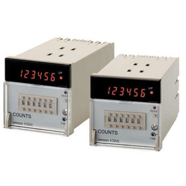 Digital preset counter with 1 thumbw. sw. per digit + memory backup - 3/16 DIN (72x72mm) - 1-stage setting - OMRON (H7AN...