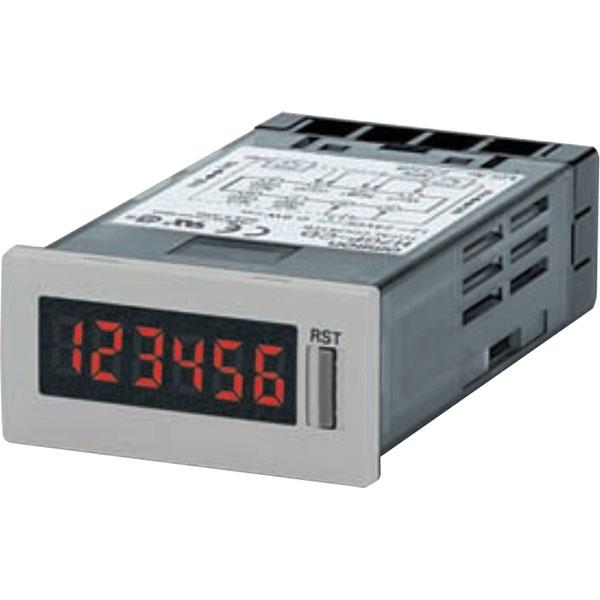 Digital time counter with memory backup - 1/32 DIN horizontal (48x24mm) - OMRON (H7GP series) - screw connections - accu...