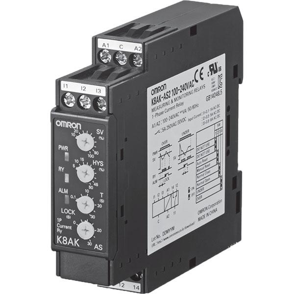 Monitoring overcurrent/undercurrent protection relay - OMRON (K8AK-AS series) - screw connections - 1 x analog input (2-...