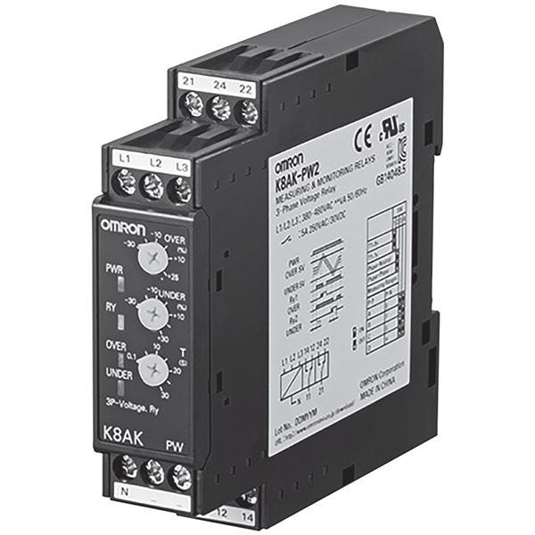 3-phase monitoring undervoltage / overvoltage protection relay - OMRON (K8AK-PW series) - screw connections - 2 x digita...