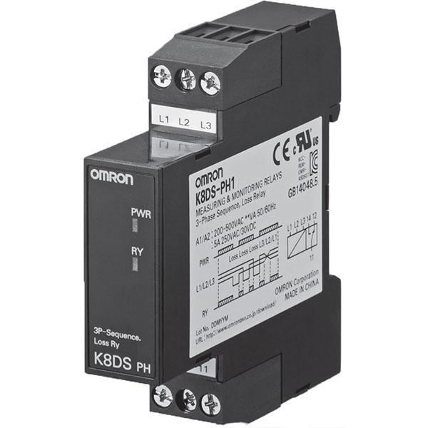 Motor phase-sequence / phase-loss protection relay - OMRON (K8DS-PH series) - screw connections - automatic reset - 1 x ...