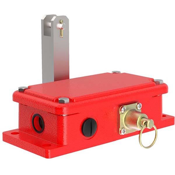 Heavy-duty rope-pull / grab-wire emergency stop switch with ring - Banner Engineering (RP-QM90 series) - 100m / 330ft ma...