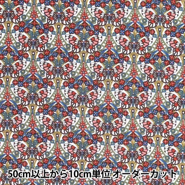 有名な「アイアンシ」のような、リバティプリントのアーカイブにも多く見られるアール・ヌーヴォー・デザインを現代的に解釈した美しいプリントデザインです。様式化された蝶やシンメトリックな花のモチーフが、鏡面的な構造を形成しています。[布 LIBE...