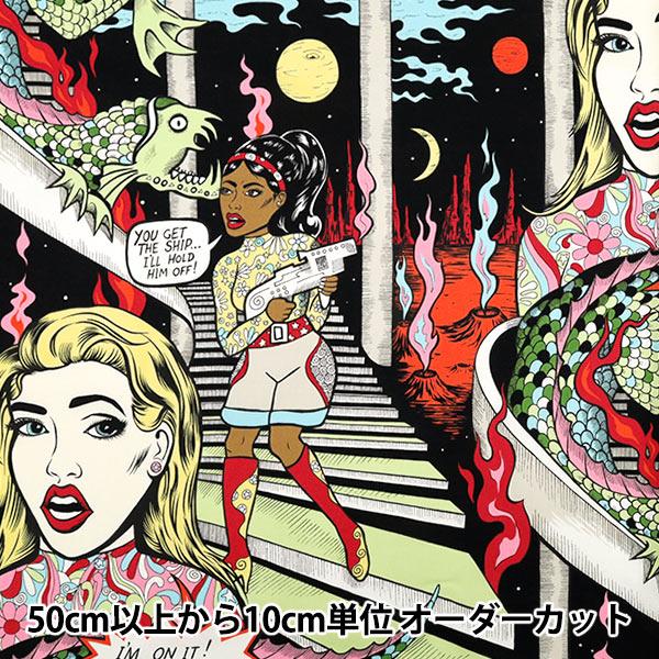 USAコットン THE ALEXANDER HENRY FABRICSの復刻生地です。大きく描かれた女性とドラゴンのような生き物のいる不思議な世界、インパクトのある柄!針通りがよく縫いやすい厚さのシャーティング生地。大きめの柄を生かして、大...