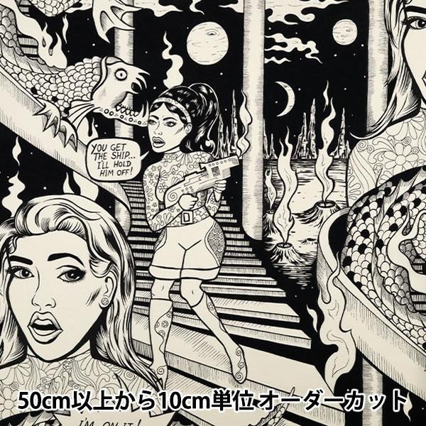 USAコットン THE ALEXANDER HENRY FABRICSの復刻生地です。大きく描かれた女性とドラゴンのような生き物のいる不思議な世界、インパクトのある柄!針通りがよく縫いやすい厚さのシャーティング生地。大きめの柄を生かして、大...