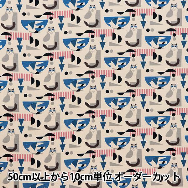 レトロ感のある幾何学デザインとネコ&amp;鳥を合わせた柄。ほどほどに厚みのあるオックス生地で、インテリア雑貨やバッグやポーチ作りなどにも最適です。[布 ハンドメイド ソーイング レトロ柄 ねこ ネコ 猫 ピンク]◆素材:綿100%◆サイズ...