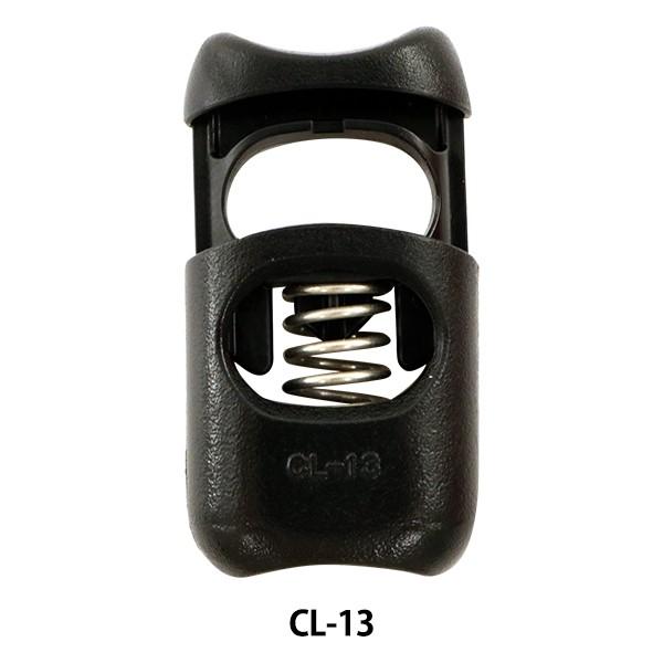 φ3mmゴム紐 1穴2本向けの金属バネコードロックです。日本の老舗プラスチックパーツメーカー「NIFCO ニフコ」国内外のアウトドアメーカーに採用されている製品ブランドです。◆規格:1穴2本通し、φ3mmゴム紐用約 20mm×40mm◆色:黒