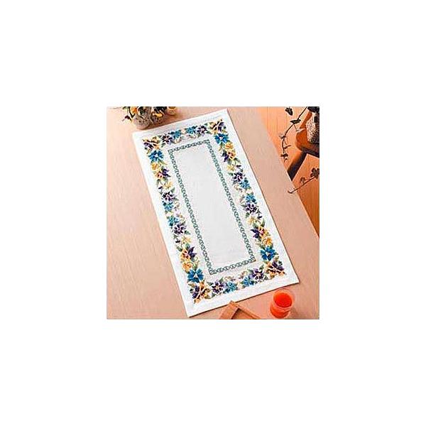 美しいテーブルセンターのクロスステッチキットです。テーブルを華やかに演出してみませんか。難易度：中級〜上級サイズ（約）：縦80cmx横40cmデザイン：オノエ・メグミキット内容：25番ししゅう糸、No.3000布 ジャバクロス中目(オフホワ...