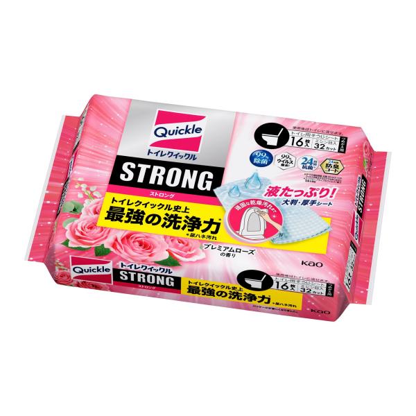 液たっぷり大判・厚手シートでトイレすっきり！トイレクイックル史上　最強の洗浄力※！液量たっぷりだから、頑固な乾燥汚れも一気にラク落ち！大判・厚手シートでトイレまるごとこれ１枚ですっきり。プレミアムローズの香りで、心地よいトイレ空間続く。便器...