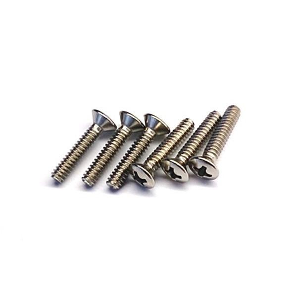 インチ規格のストラトなどのシングルピックアップ用ネジ。CRLやOAKなどインチ規格レバースイッチにも適合します。3.4×16.7mm、6個入り。オバールヘッド(丸皿頭)、ニッケルフィニッシュ。