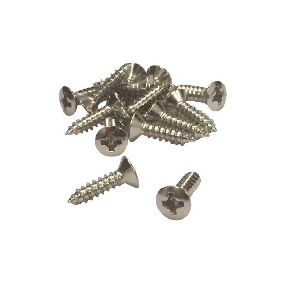 ミリサイズのフェンダータイプピックガード・プレート用ビス。加工精度の高い国内生産品です。ネジ頭形状：丸皿サイズ：3X12(mm)入り数：15本ニッケルメッキ仕上げ