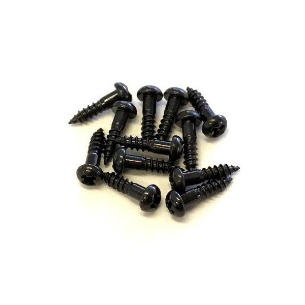 ペグやトラスロッドカバーの取り付け用ビス。加工精度の高い国内生産品です。ネジ頭形状：ラウンド(なべ)サイズ：2.4X10(mm)入り数：12本ブラックメッキ仕上げ