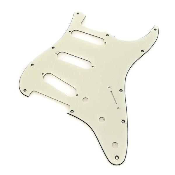 72年式11穴タイプ、ミントアイボリー3PLY、インチ規格、国内生産品現行USA Standardモデルを元に製作※Fender USA純正品に準じ、ボディ固定用ネジ穴11か所は面取り加工が施されておりますが、ピックアップとレバースイッチの...