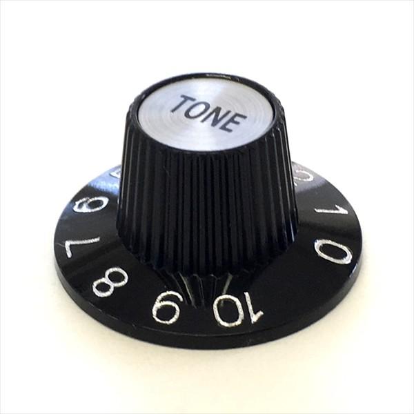 日本製ソンブレロノブ(別名ウィッチハットノブ)ブラックトッププレートはシルバーの黒文字文字は"TONE"国産・アジア製などの18山刻みミリ規格スプリットシャフト用(はめ込み式)